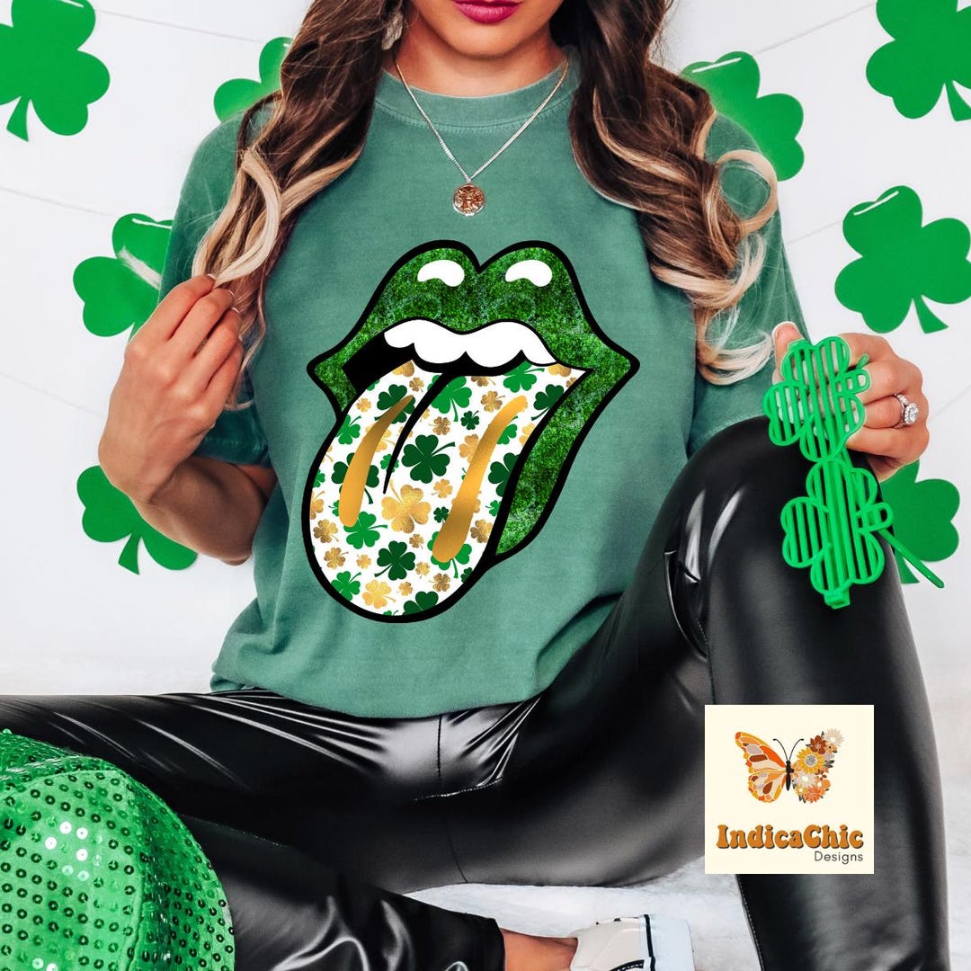 St Patricks Day Tongue Out Lips PNG, Shamrock Glitter Sublimation, St ...
