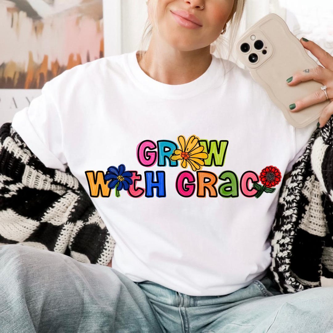 Grow With Grace PNG, Flowers PNG, Colorful Retro Sublimation, Digital ...