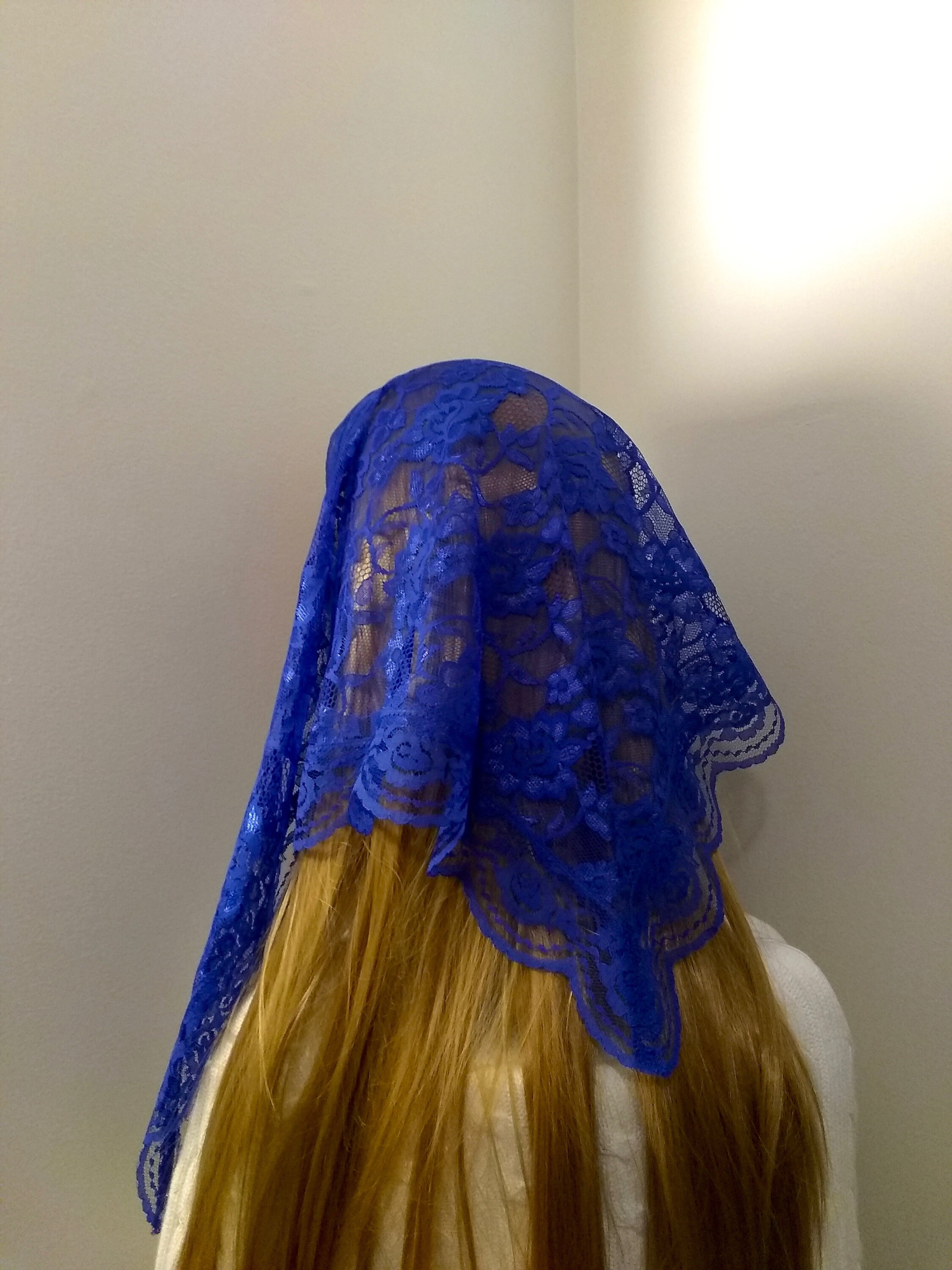 Regina Veil, Blue Mantilla, Triangular Chapel Veil - Etsy