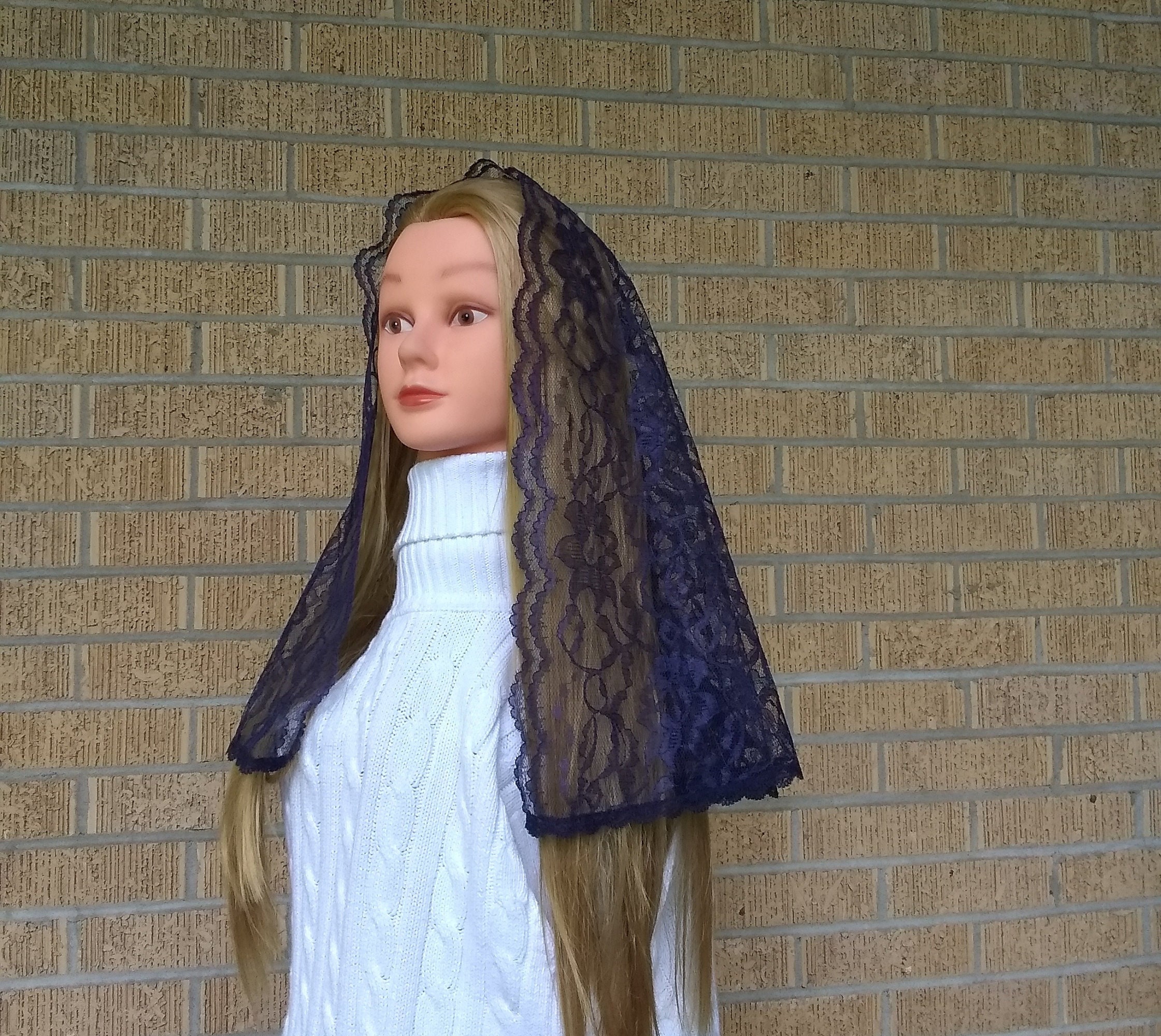 Immaculata Veil Half-circle Navy Blue Chapel Veil - Etsy