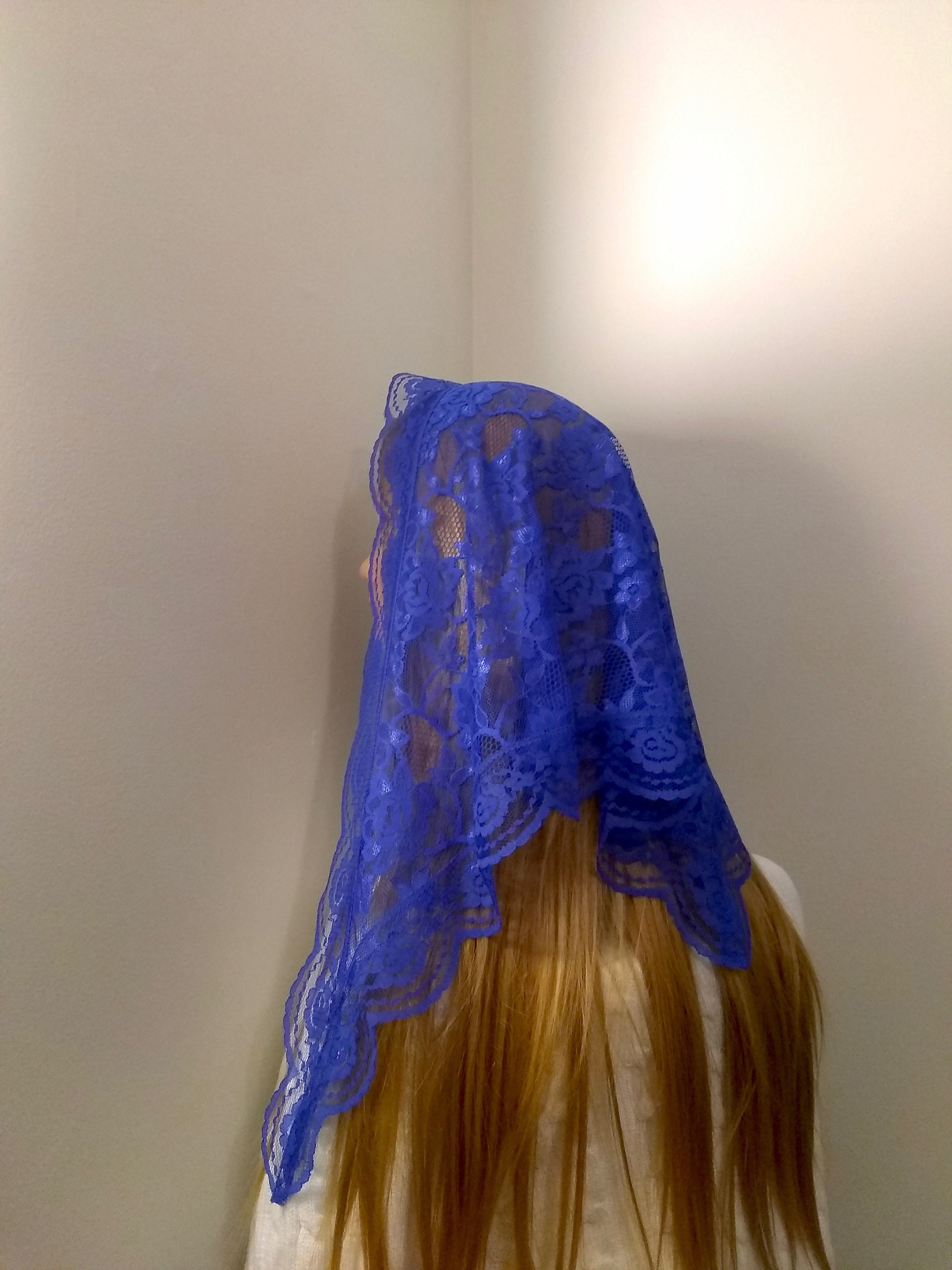 Regina Veil, Blue Mantilla, Triangular Chapel Veil - Etsy