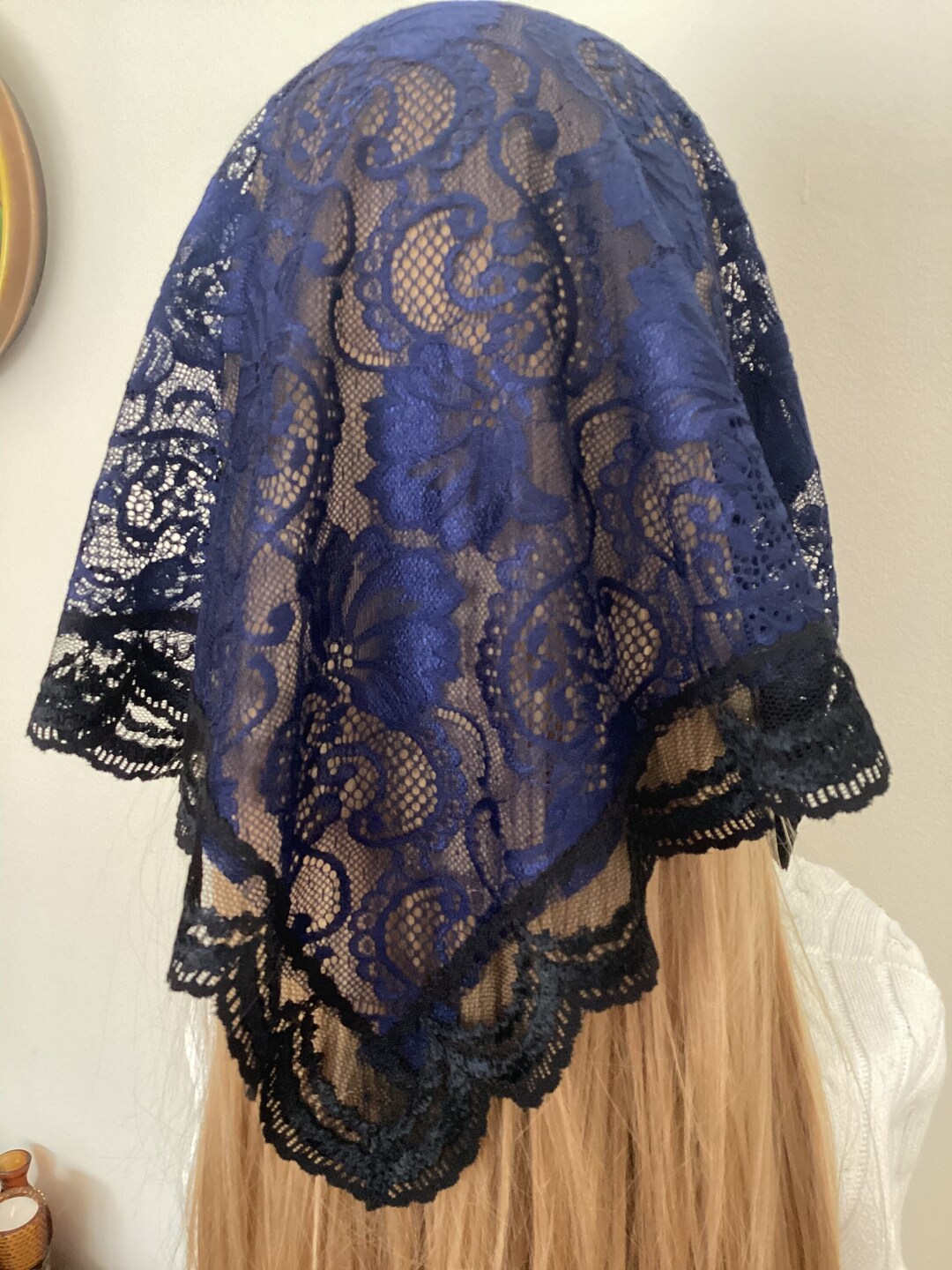 Eve Veil, Blue Mantilla, Triangular Chapel Veil - Etsy