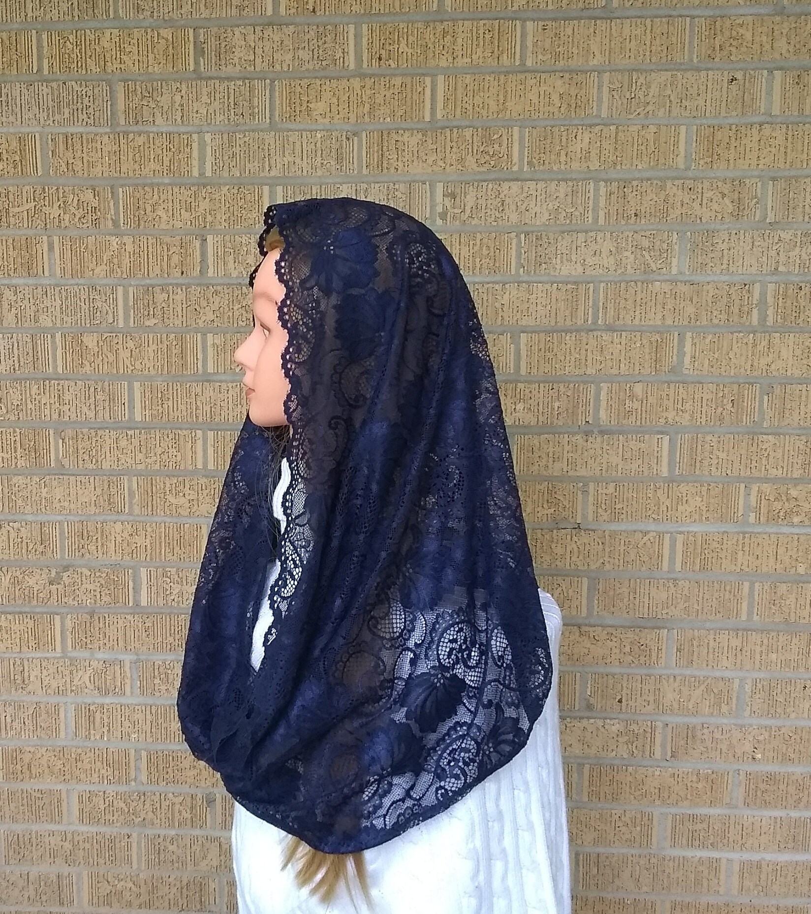 Marian Navy Blue Infinity Chapel Veil - Etsy