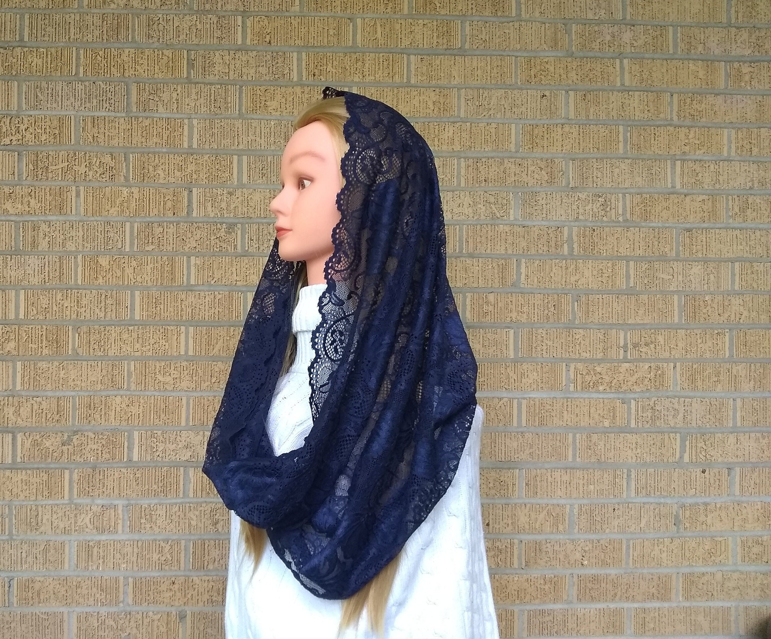 Marian Navy Blue Infinity Chapel Veil - Etsy