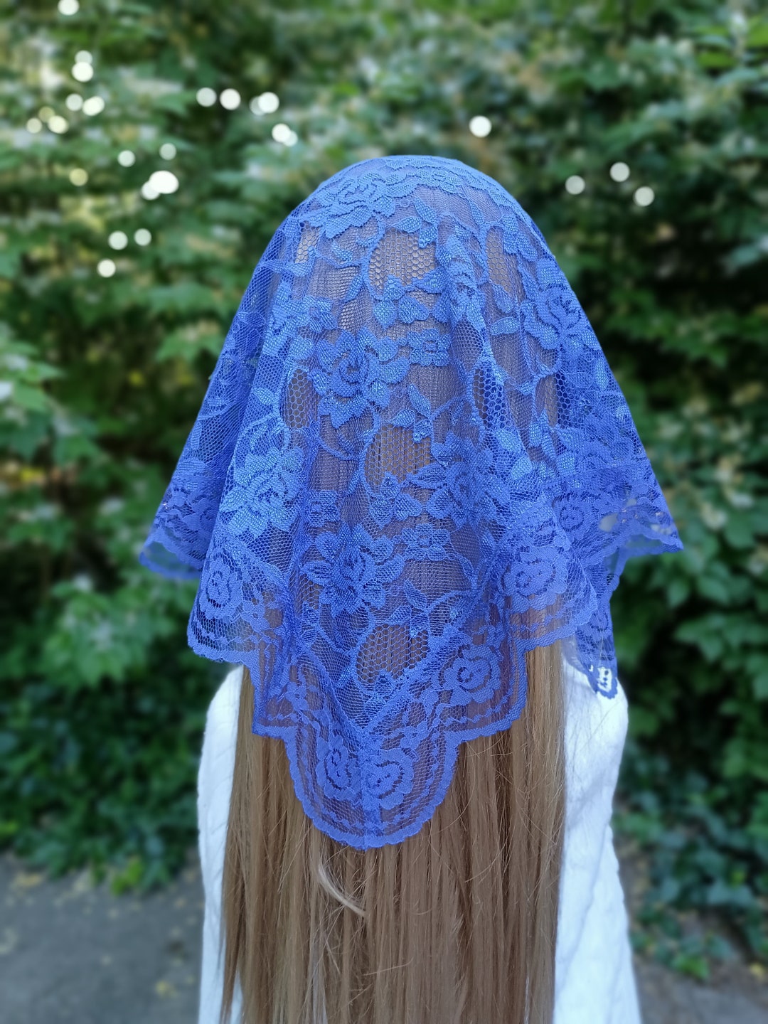 Catarina Veil, Blue Mantilla, Triangular Chapel Veil - Etsy