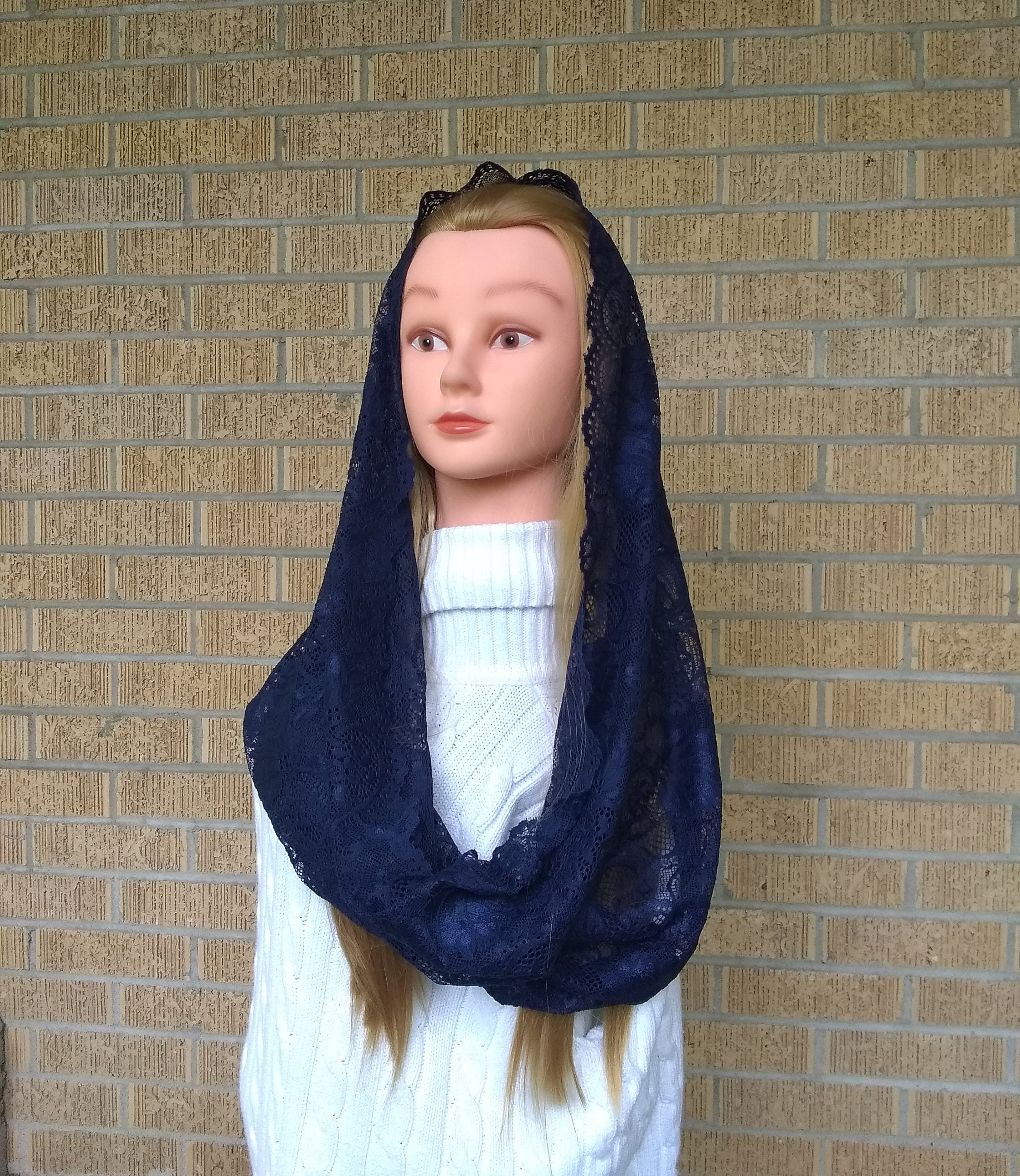 Marian Navy Blue Infinity Chapel Veil - Etsy