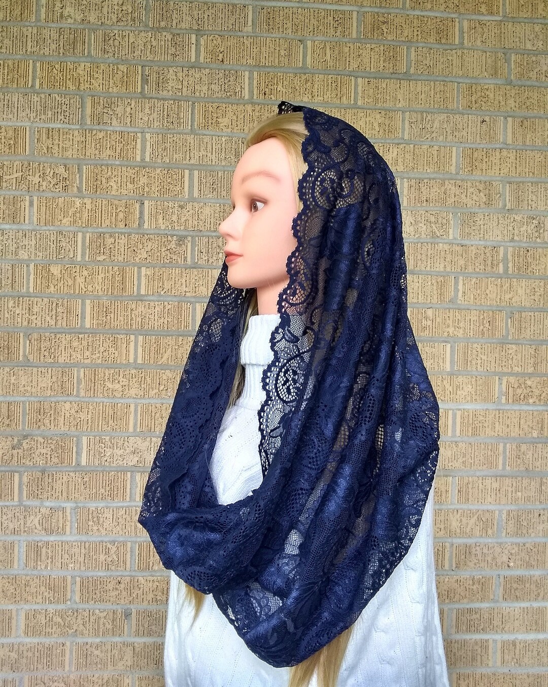 Marian Navy Blue Infinity Chapel Veil - Etsy