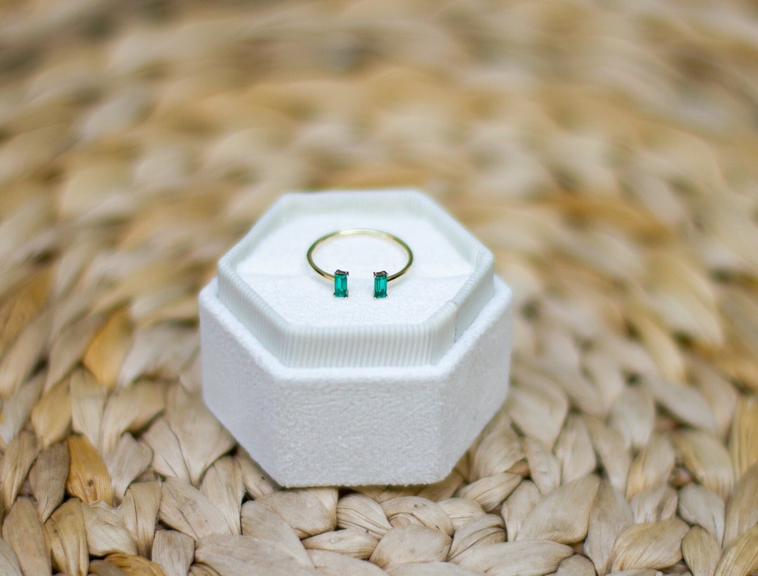 Emerald Gemstone Open Ring, 14k Gold Open End Emerald Ring, Simple ...