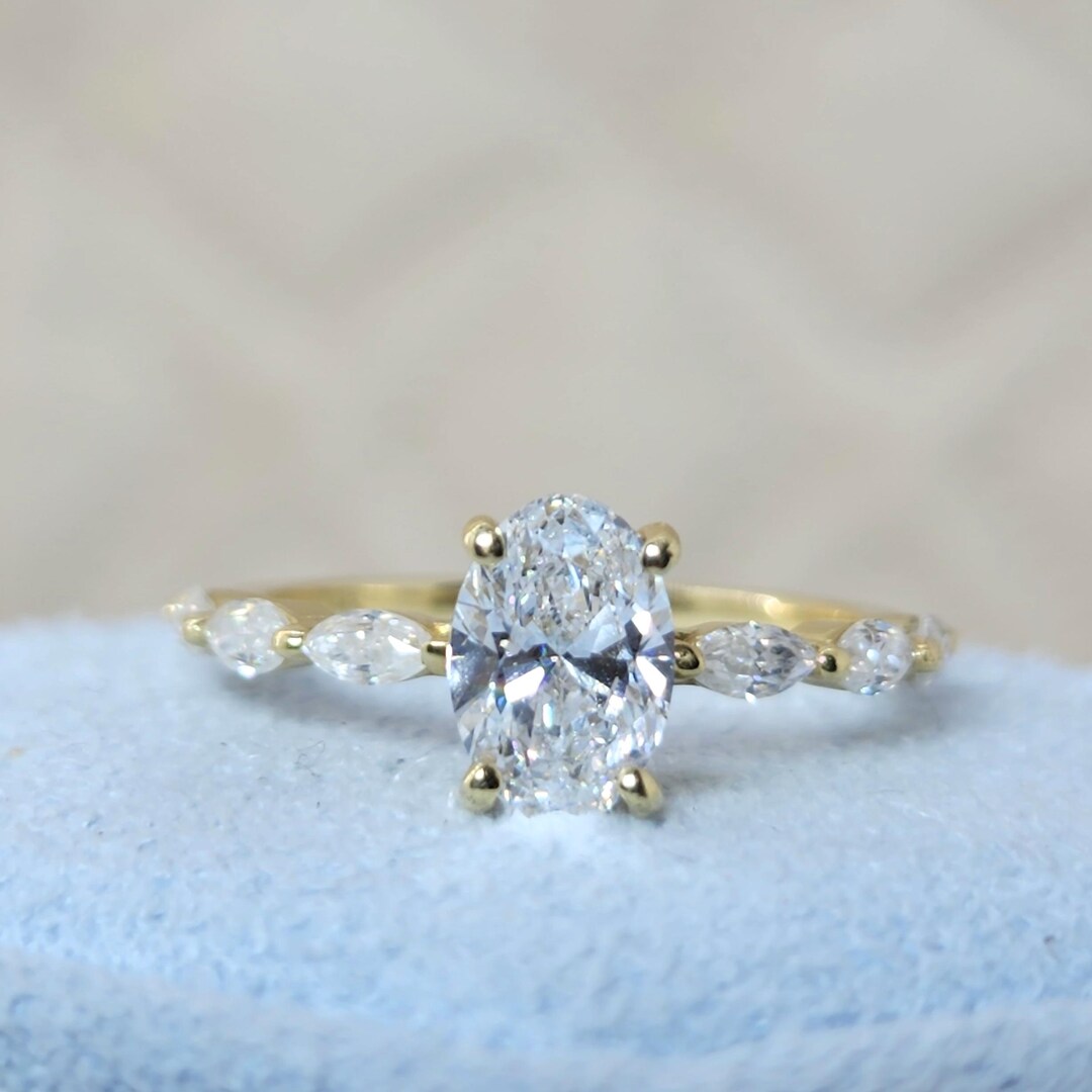1 Carat Lab Diamond Ring, 6 Marquise Side Diamonds Lab Created Diamonds ...