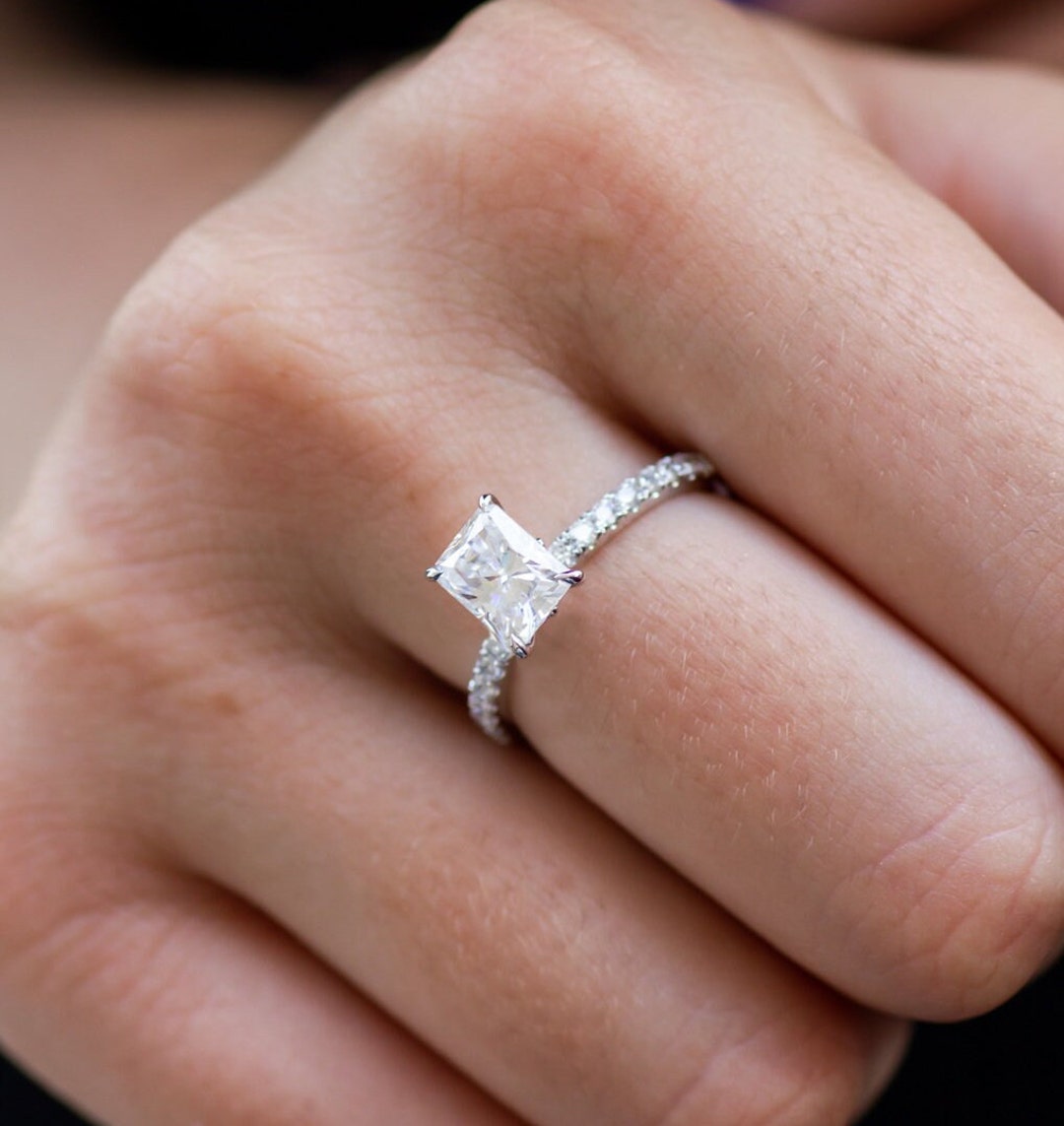 2ct Moissanite Radiant Rectangular Engagement Ring for Her, Side ...