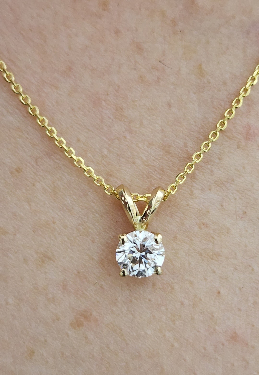 1 Carat Necklace Diamond, Lab Grow Diamond Pendant 14K Yellow Gold ...
