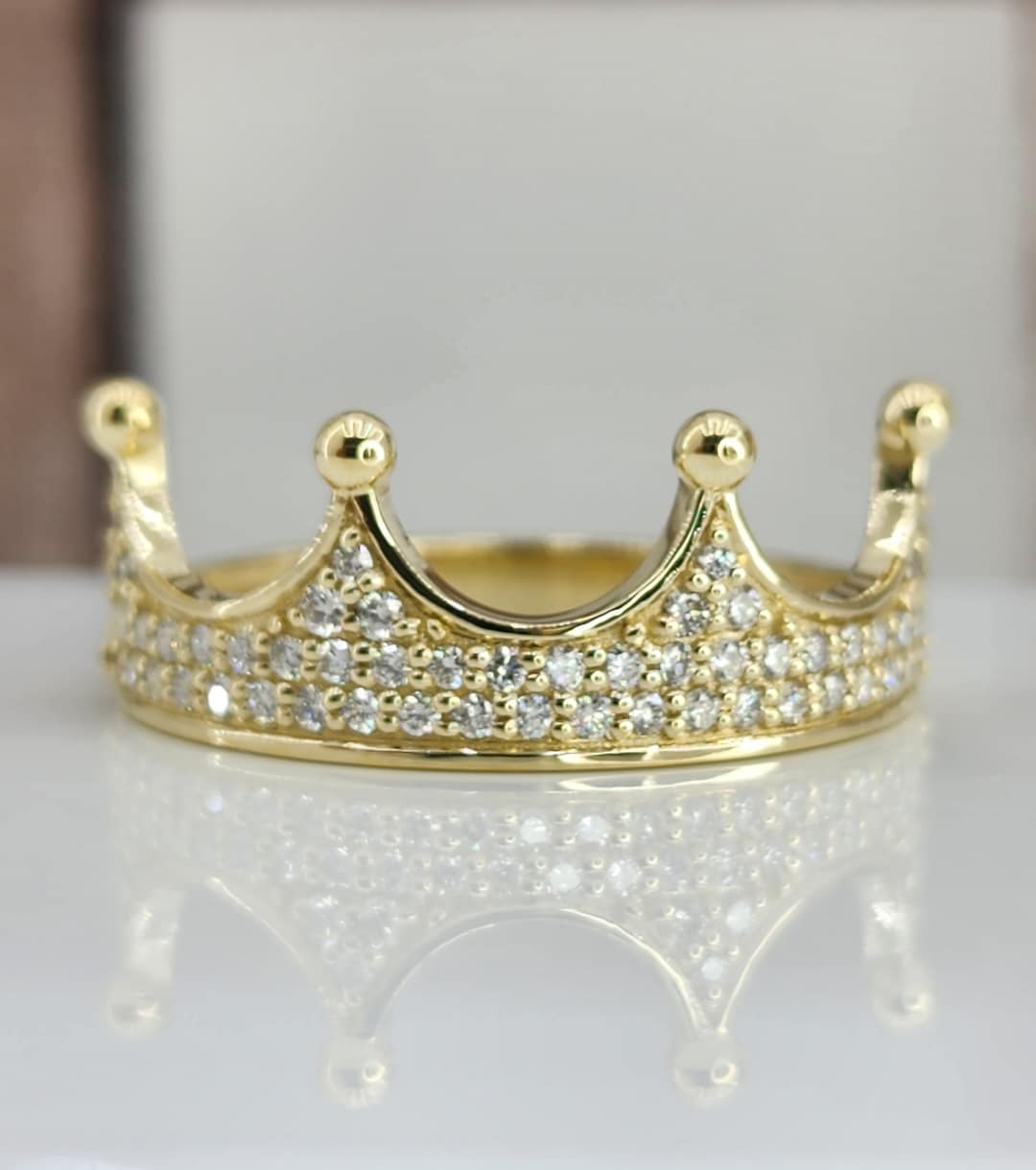 Diamond Crown Ring, 14k Solid Gold Princess Tiara Diamond Ring, Natural ...