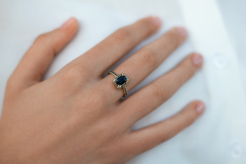 Stylish 14K Yellow Gold Black Diamond Gem Anniversary Ring | Etsy