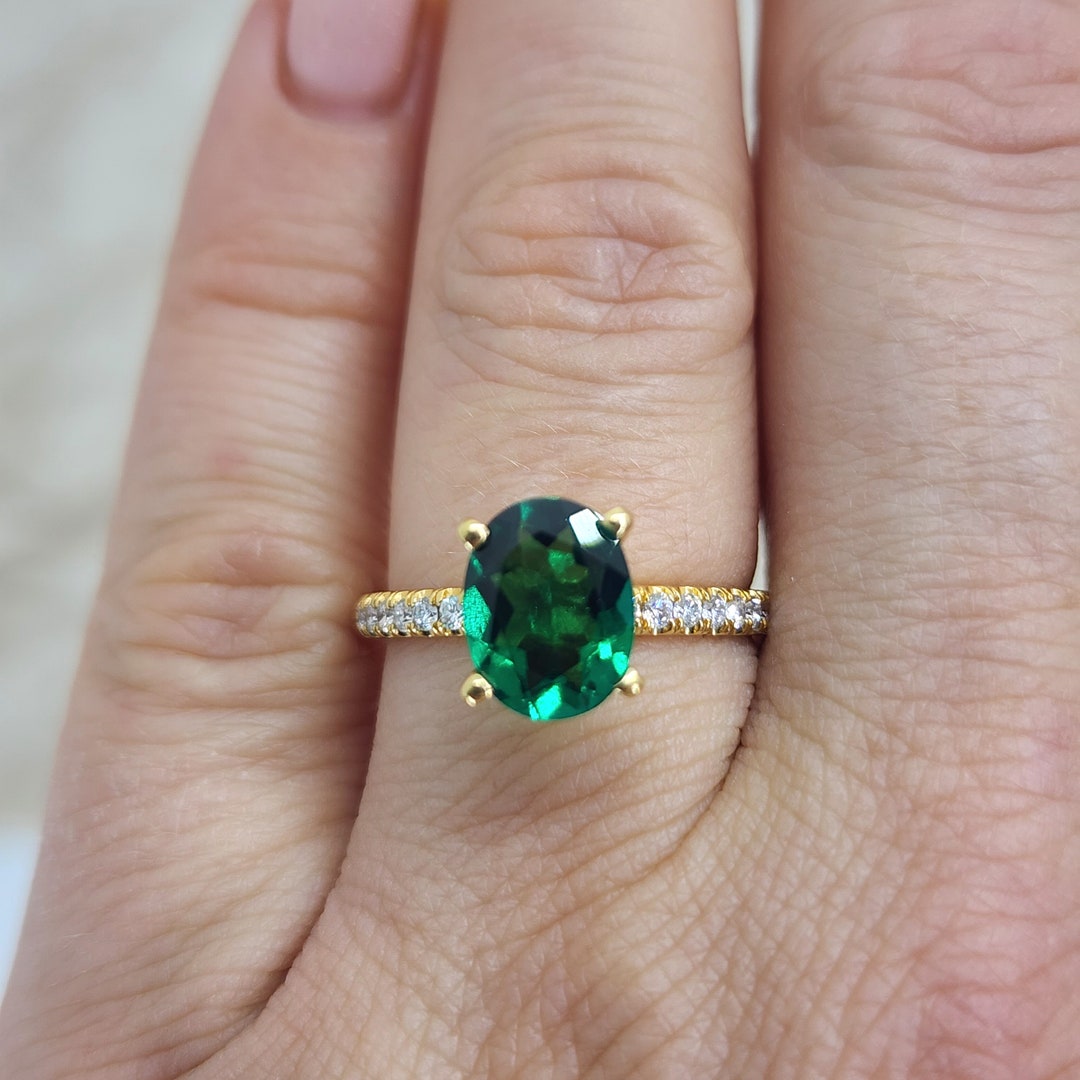 Oval Emerald Ring, Big Green Emerald Oval Cut Ring, May Birthstone Ring ...