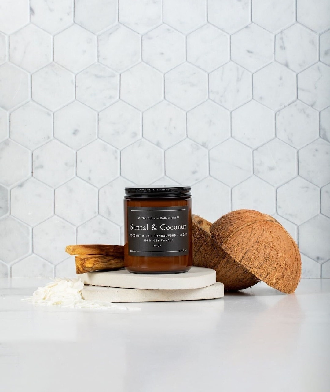 Santal & Coconut Milk Soy Candle, Amber Jar Soy Candle, Coconut Candle ...