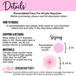 Acrylic Keychain Pom Pom, Faux Fur Key Chain With Name, Back to School ...