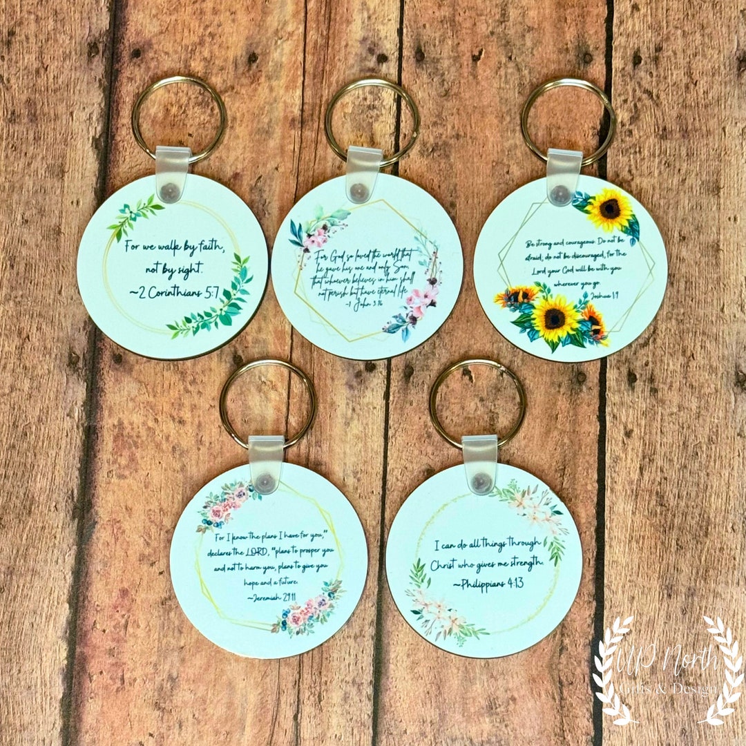Floral Bible Verse Keychains With Keyring, Bible Verse Keychain ...
