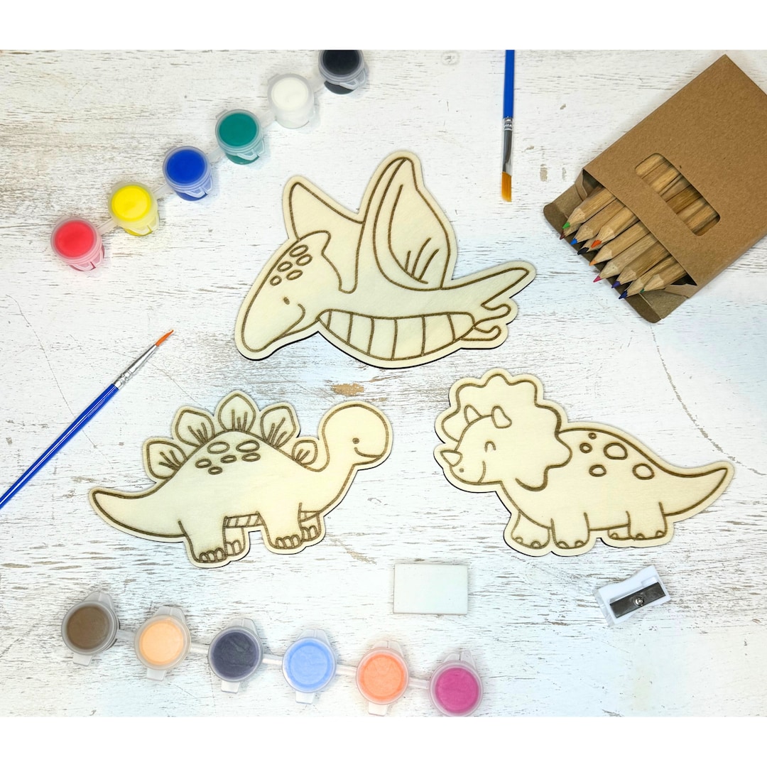 Boys DIY Wood Dinosaur Coloring Kit, Dino Paint Set, Teacher Coloring ...