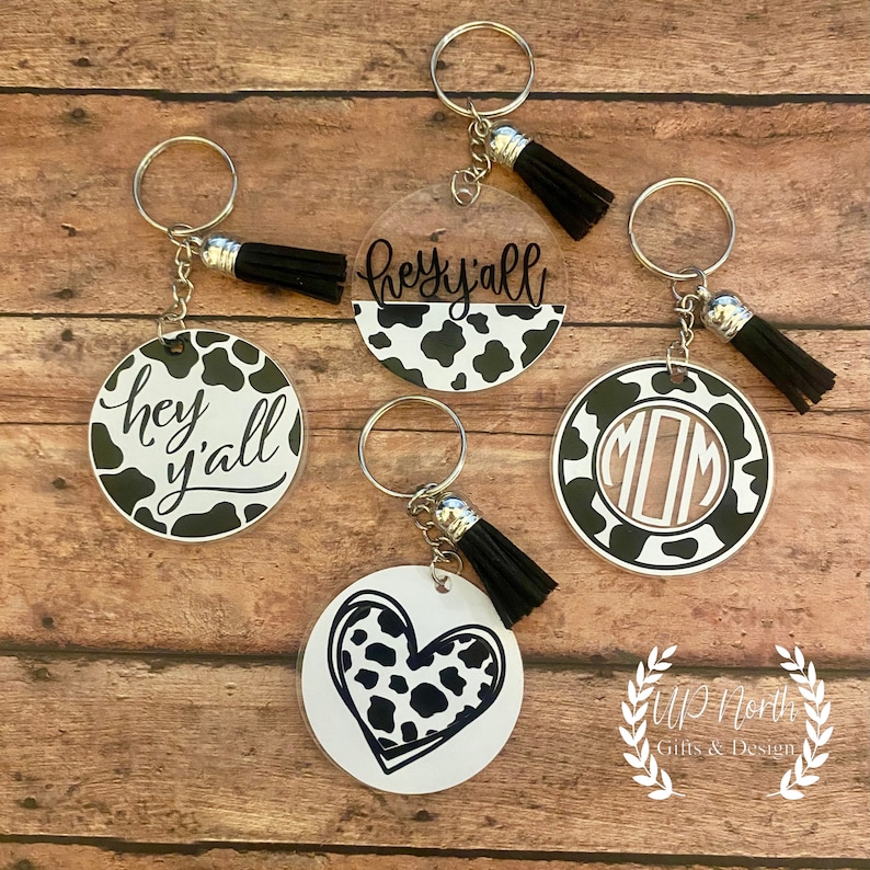 Cow Print Keychain Cow Print Keyring Cow Print Acrylic Keychain Cow ...