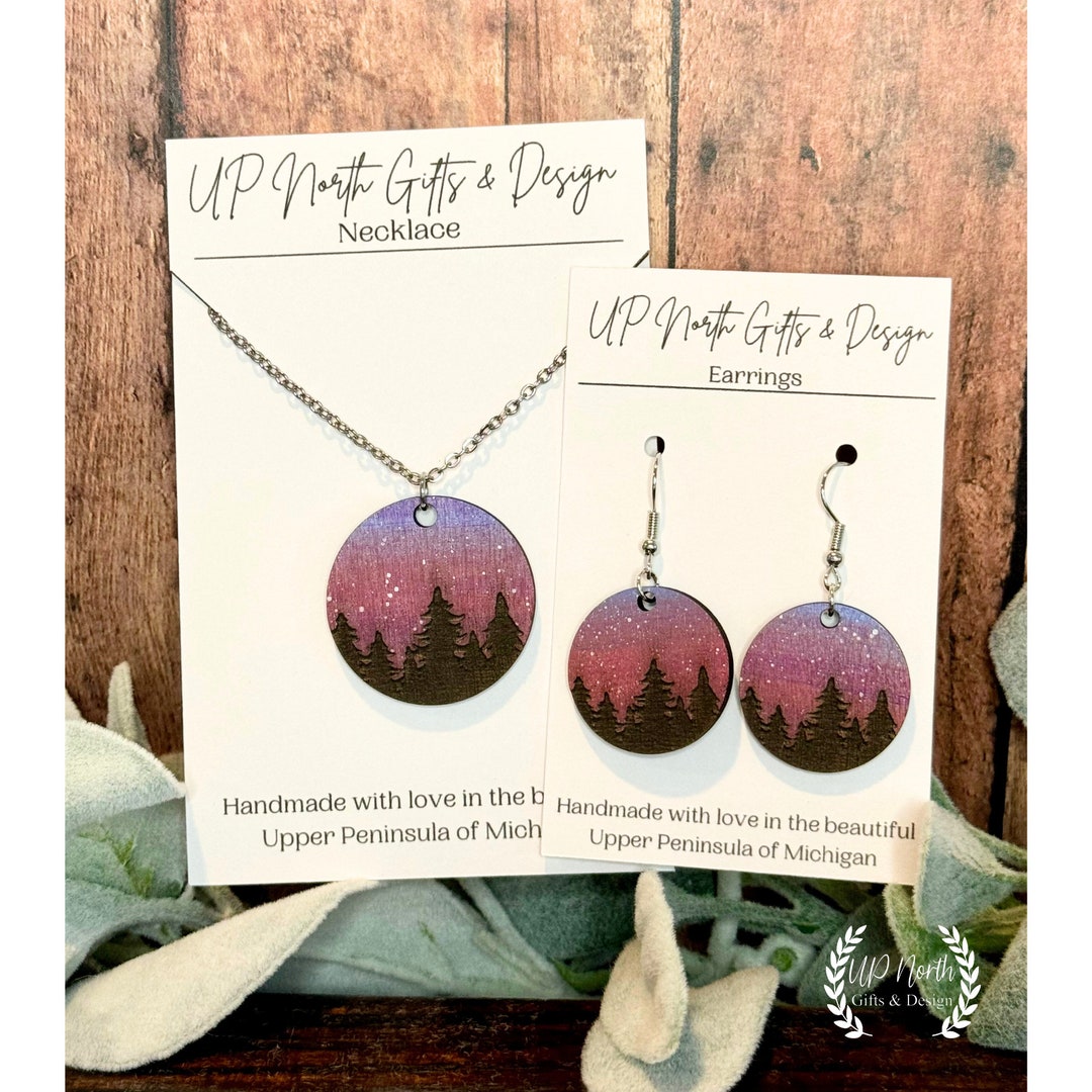 Wood Sunset and Starry Night Earring and Necklace Sets, Sunset Jewelry ...