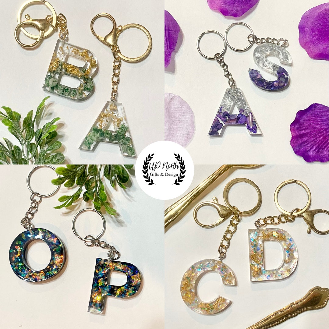 Custom Resin Letter Keychain With Abalone Shells & Stone, Personalized ...