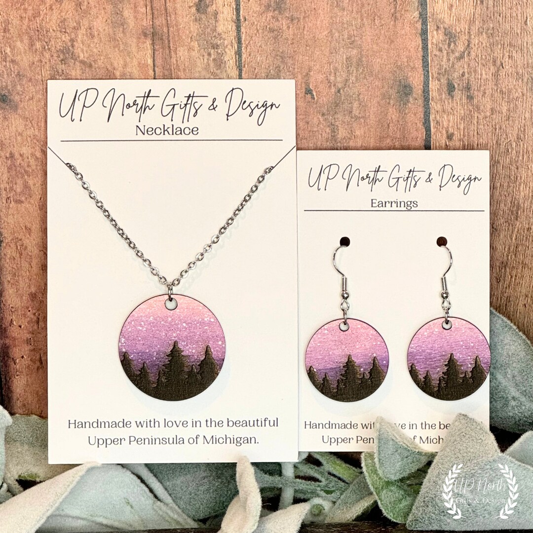 Wood Sunset and Starry Night Earring and Necklace Sets, Sunset Jewelry ...