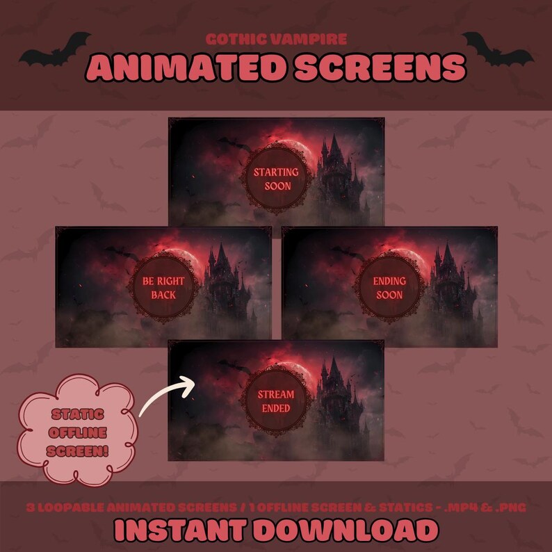 Gothic Vampire Castle Twitch Overlay Pack: Animated Stream Screens ...