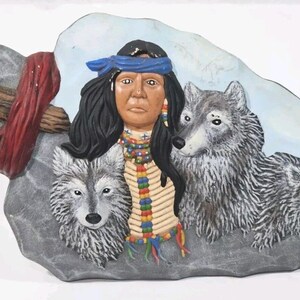11 Vintage Ceramic Bisque Arrowhead Hand Painted Native American Wolves ...