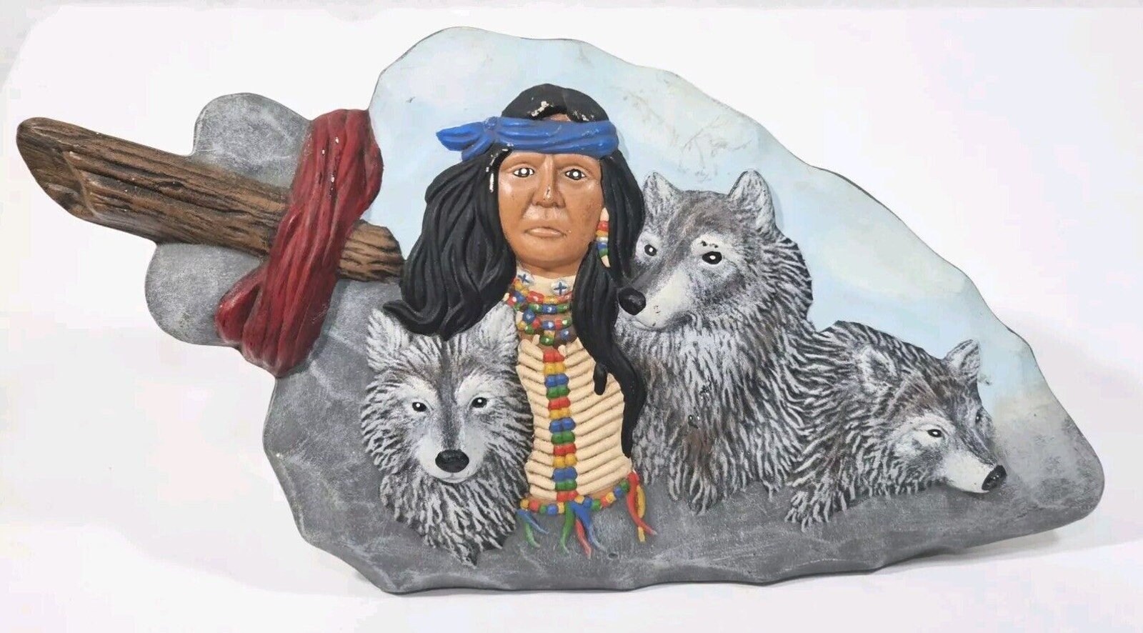 11 Vintage Ceramic Bisque Arrowhead Hand Painted Native American Wolves ...