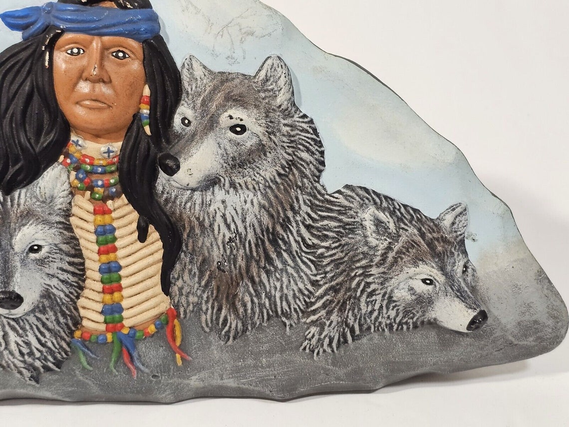 11 Vintage Ceramic Bisque Arrowhead Hand Painted Native American Wolves ...