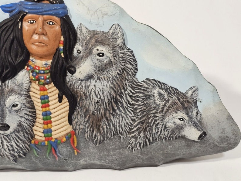 11 Vintage Ceramic Bisque Arrowhead Hand Painted Native American Wolves ...