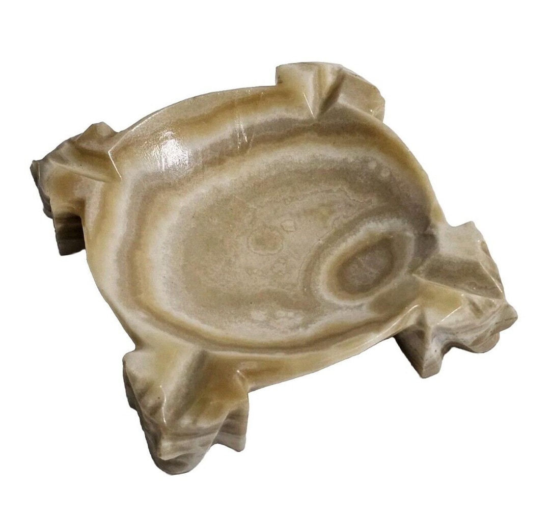 Vintage Hand Carved Onyx Stone Cigarette Cigar 6" X 6" Square Ashtray ...