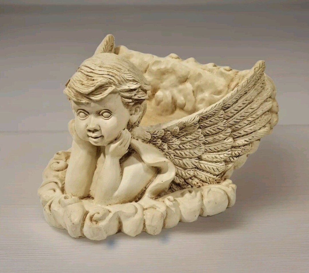 Vintage Resin Plaster Angel Cherub Clouds Wall Pocket Planter Decor 8 ...