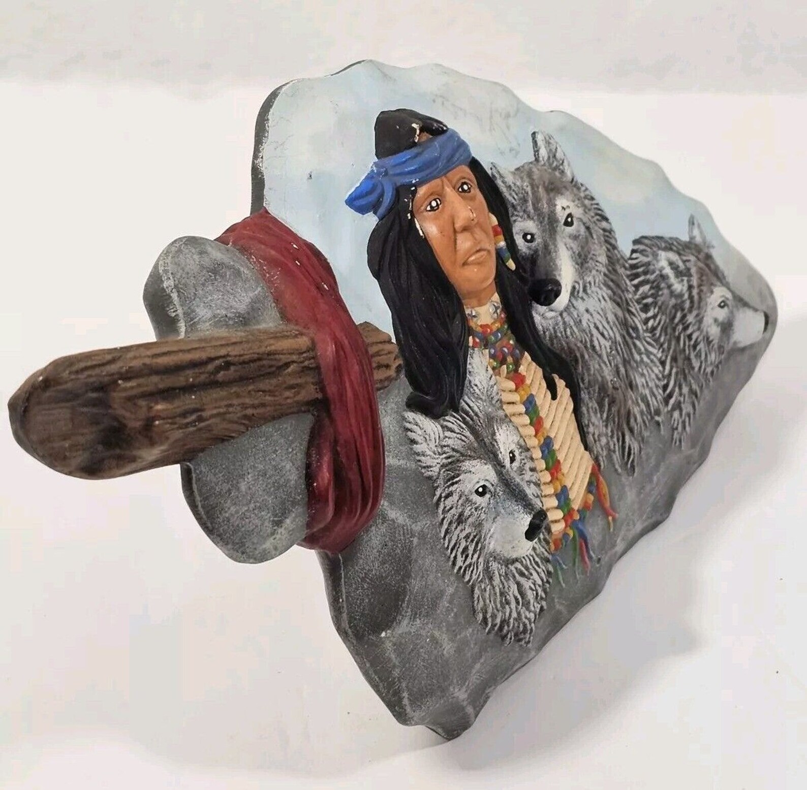 11 Vintage Ceramic Bisque Arrowhead Hand Painted Native American Wolves ...