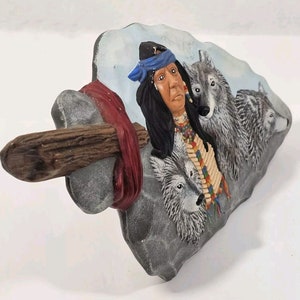 11 Vintage Ceramic Bisque Arrowhead Hand Painted Native American Wolves ...