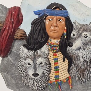 11 Vintage Ceramic Bisque Arrowhead Hand Painted Native American Wolves ...