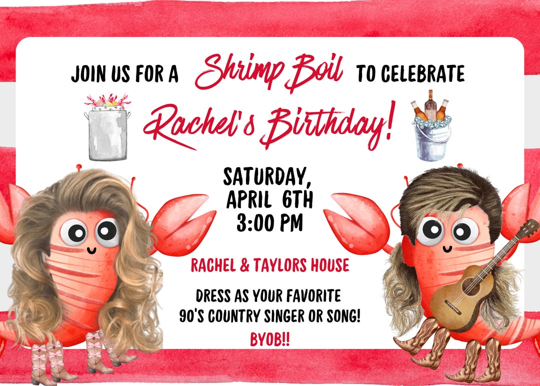 Shrimp Boil Party Invitation W/ 90's Country Singer Twist - Etsy
