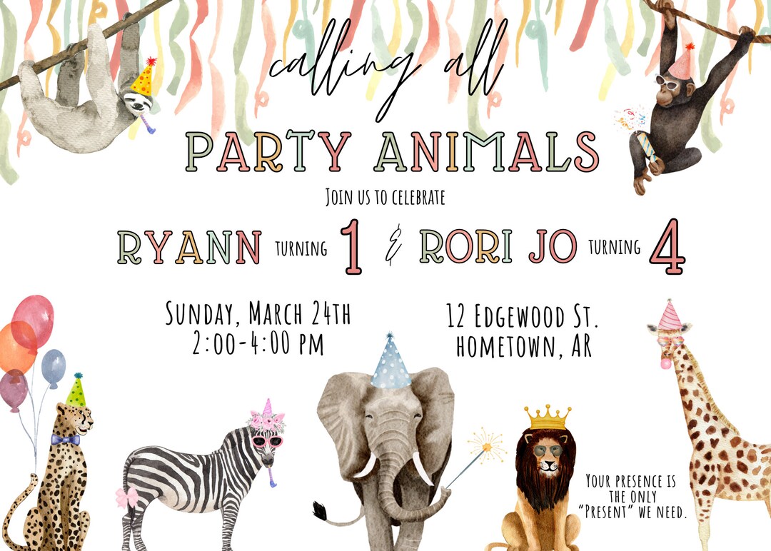 Party Animal Birthday Invitation - Etsy