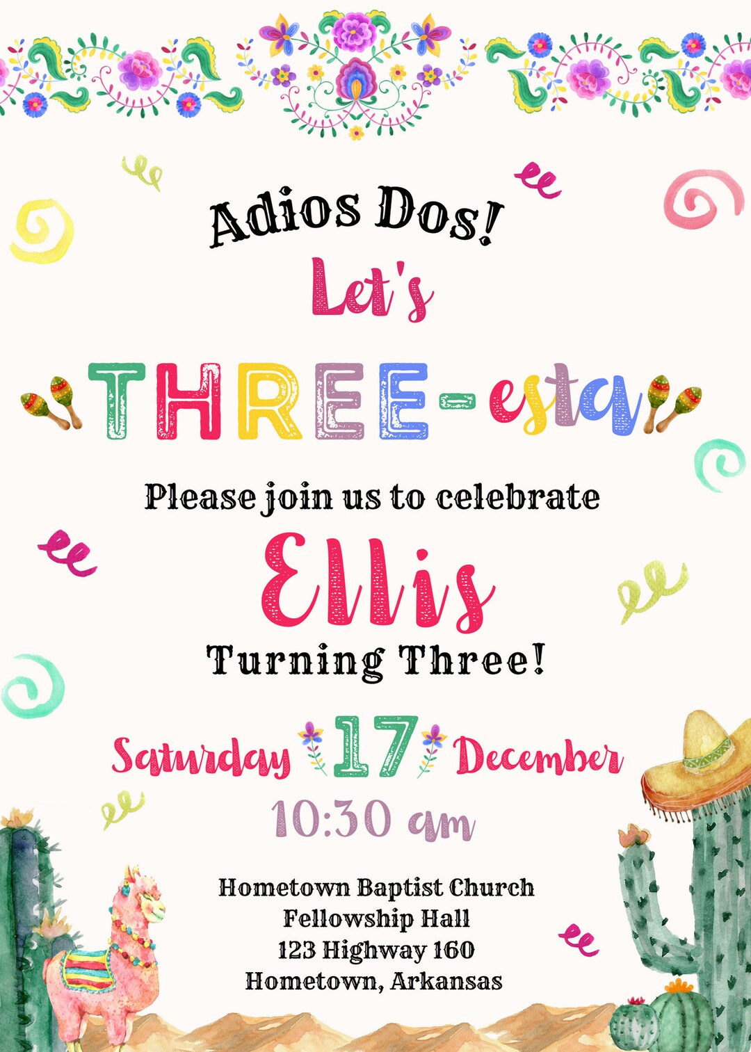 Three-esta Fiesta Birthday Invitation, Fiesta - Etsy