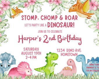 Stomp Chomp and Roar, Stomp Chomp Roar Birthday Invitation, Stomp Chomp ...