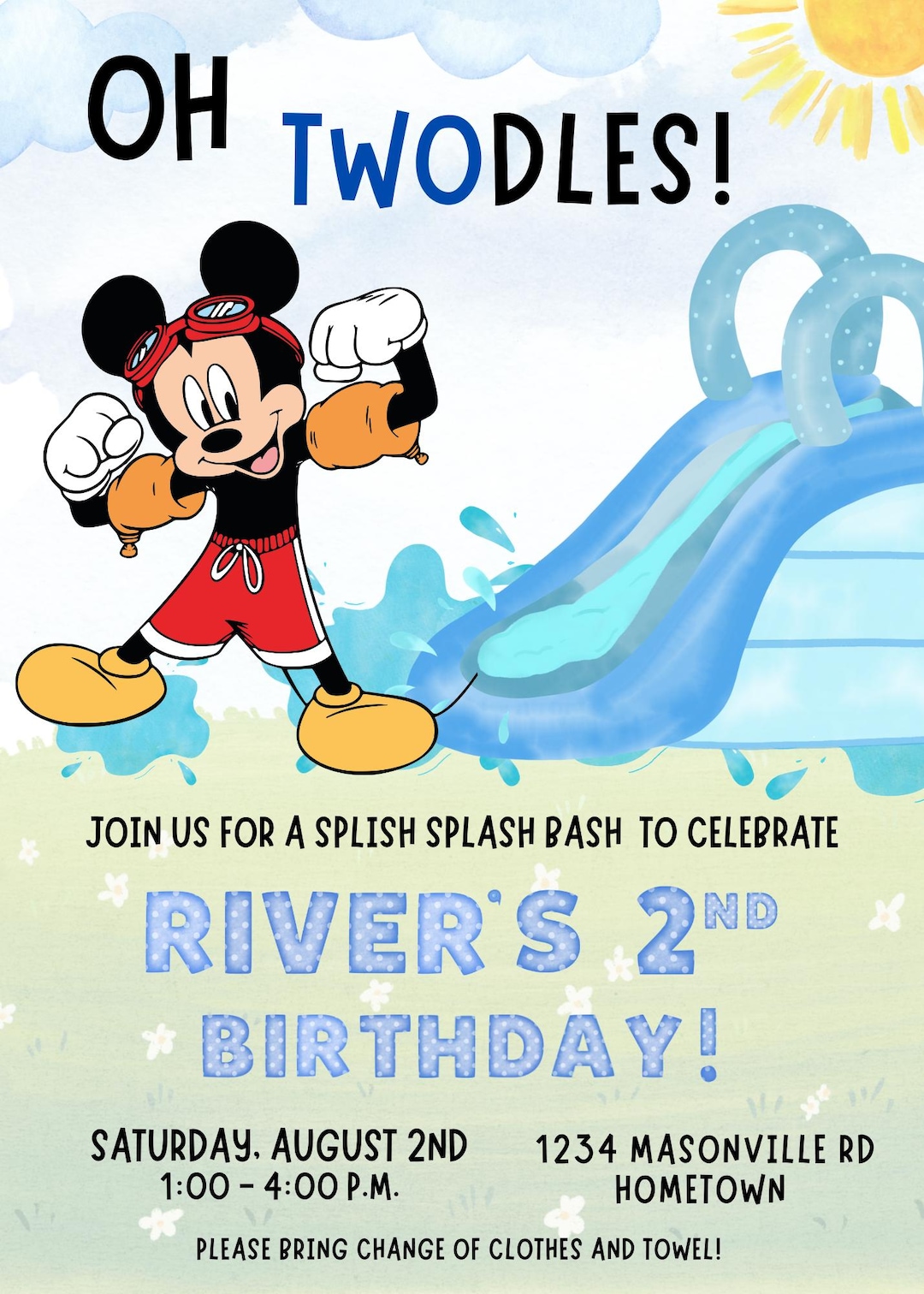 Mickey Mouse Water Slide Birthday Invitation - Etsy