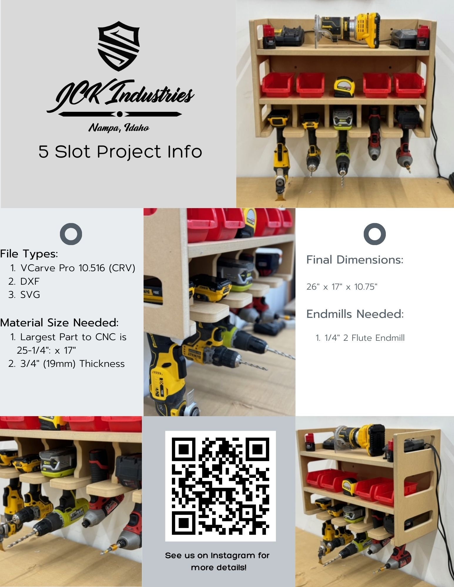 CNC Router Files-5 Slot Drill Holder Cnc Files-power Tool Organizer ...