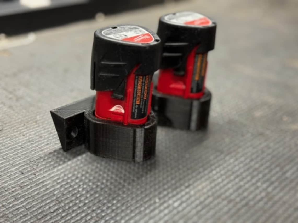 Milwaukee M12 Battery Holder- 3D Printed Wall Mount Battery Holder ...