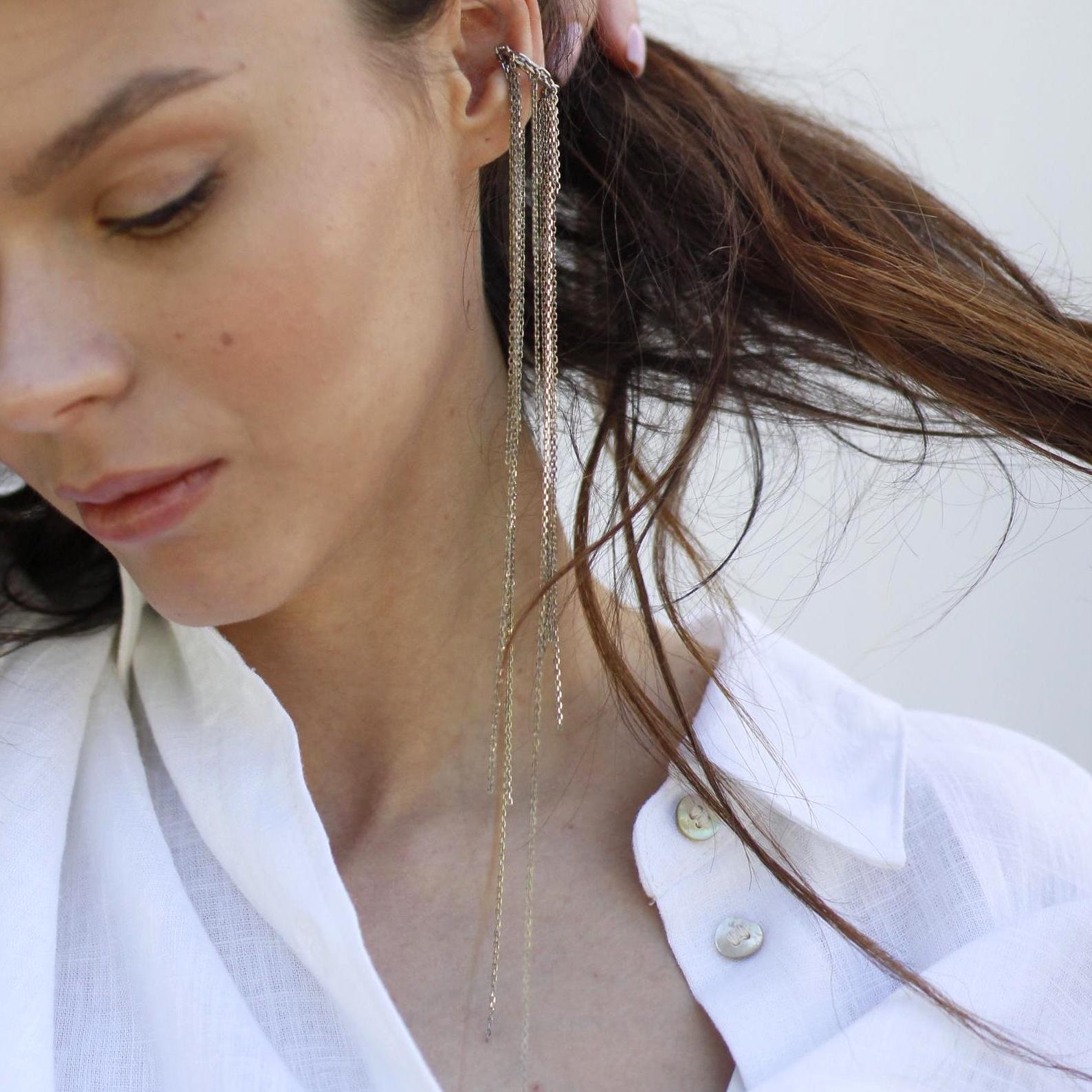 Sterling Silver Chain Ear Cuff – 925 Sterling Silver Cartilage Cuff ...