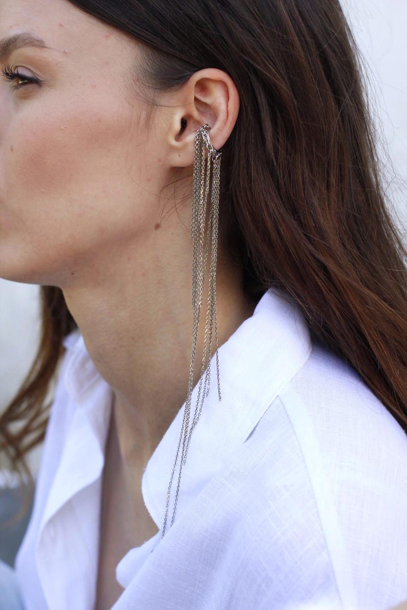 Sterling Silver Chain Ear Cuff – 925 Sterling Silver Cartilage Cuff ...