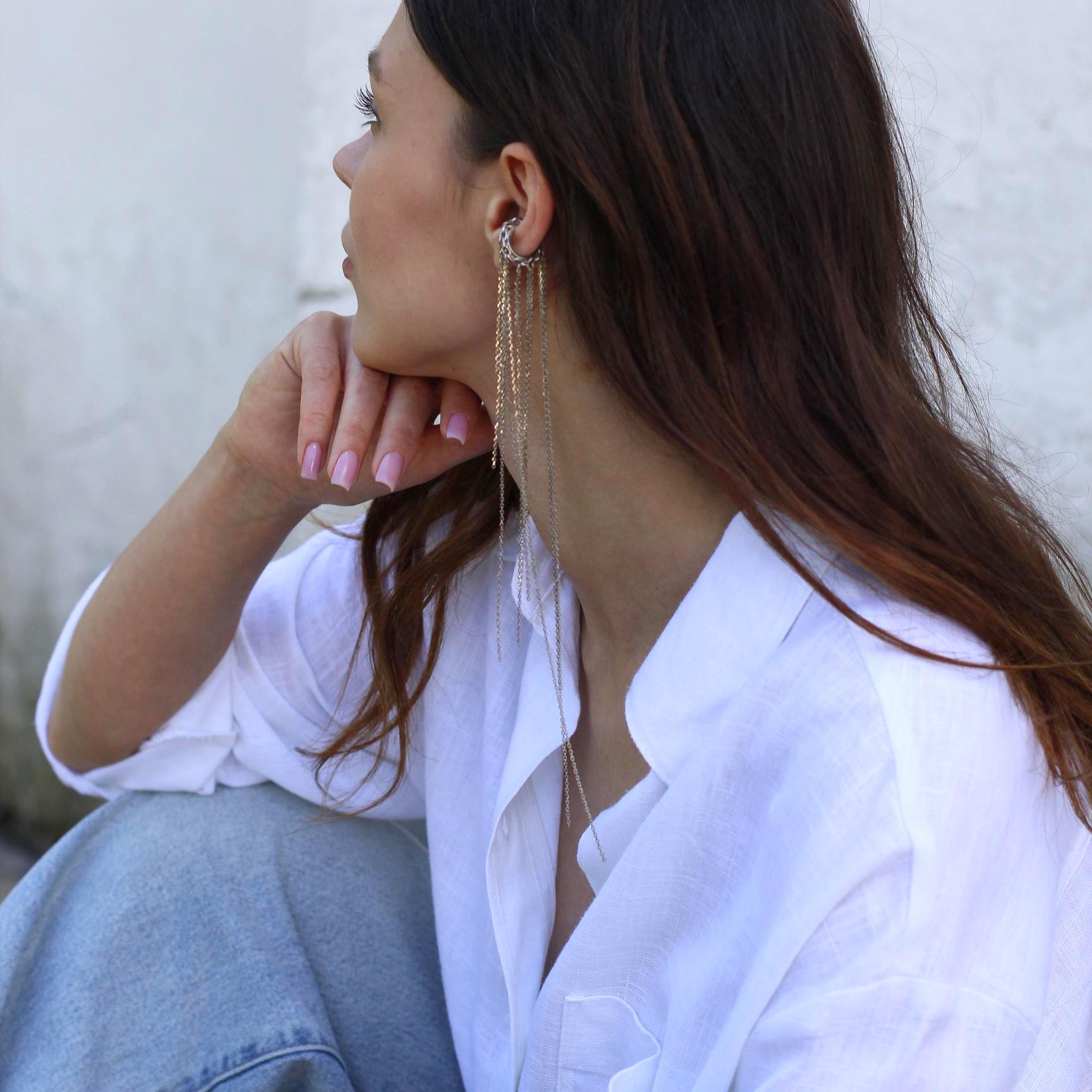 Sterling Silver Chain Ear Cuff – 925 Sterling Silver Cartilage Cuff ...