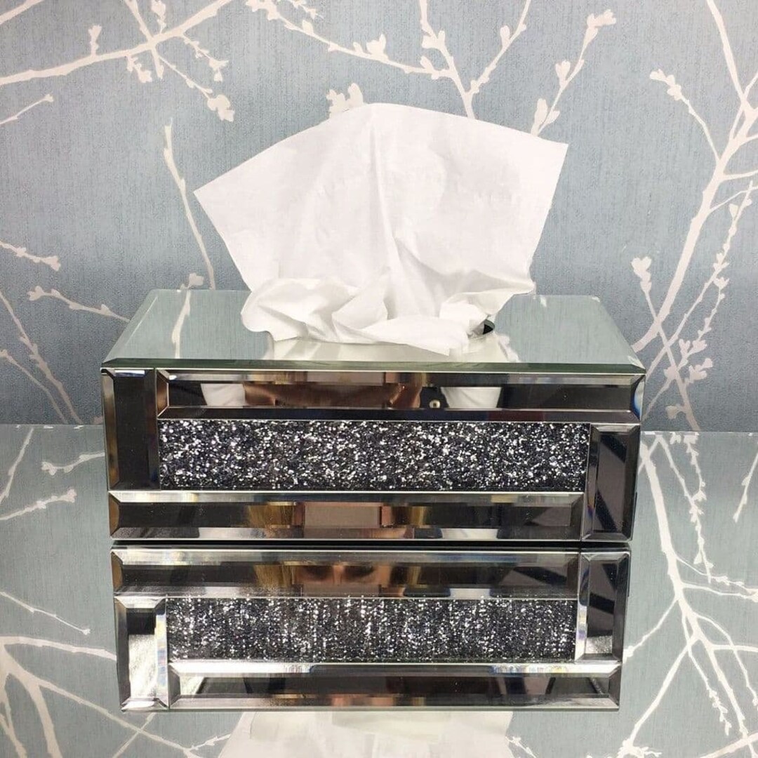 Rectangle Tissue Box Silver Crushed Crystal Mirror Diamond Diamante ...