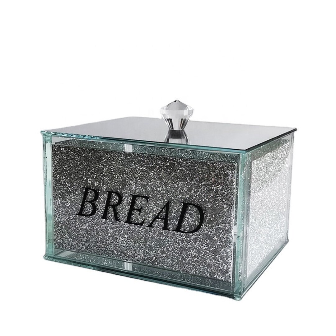 Silver Crushed Diamond Bread Bin Crystal Diamante Container Pot Glass ...