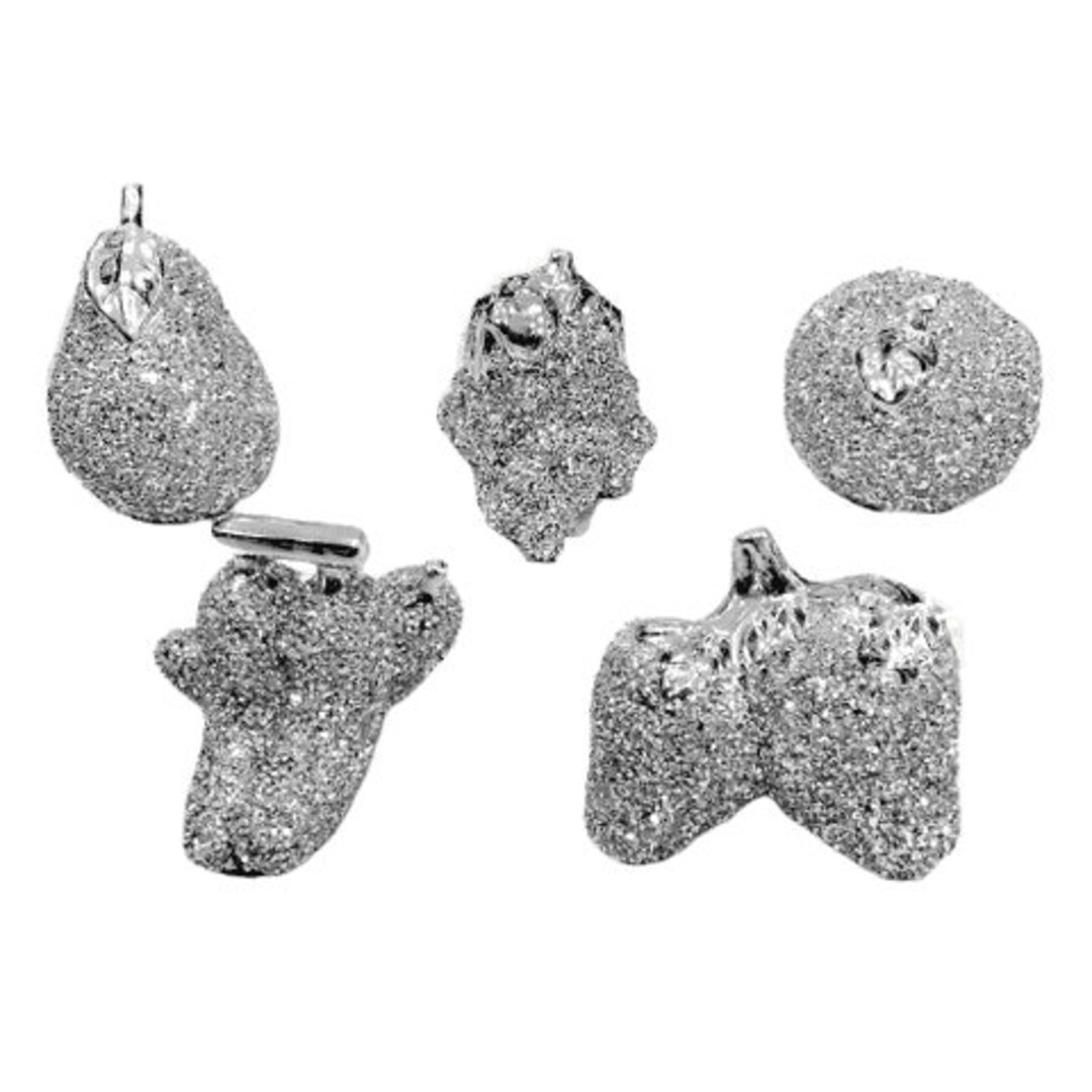 Silver Fruits Set of 5 Crushed Diamond Diamante Crystal Apple Pear ...