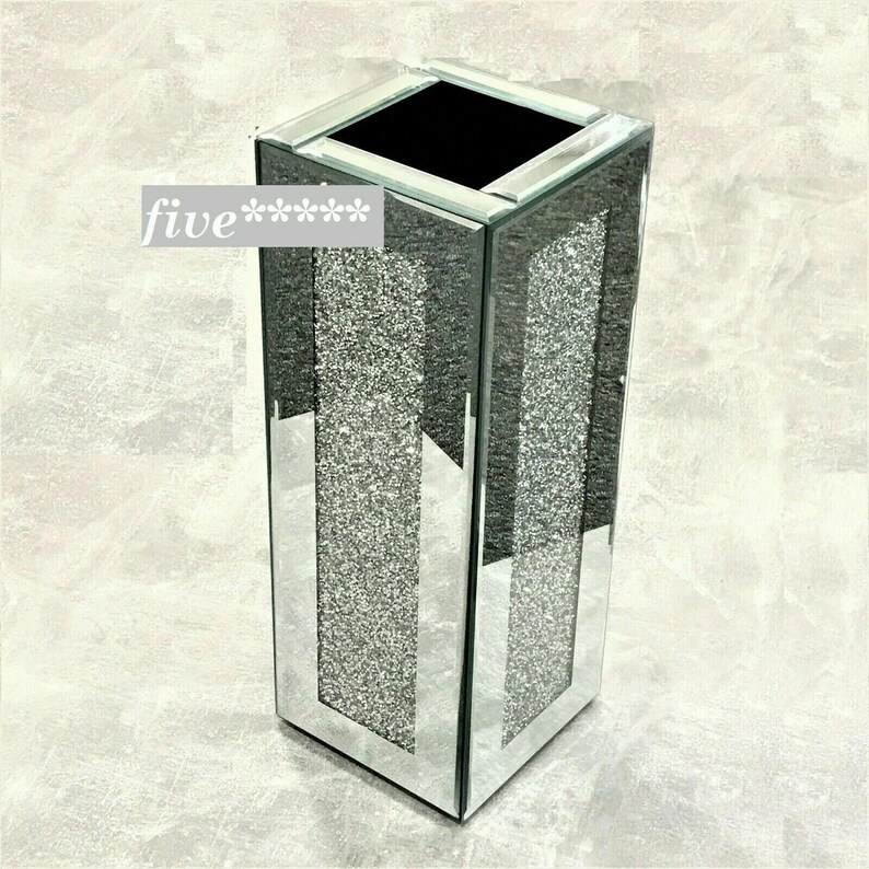 Mirror Glass Square Flower Vase in Silver Crushed Diamond - Etsy